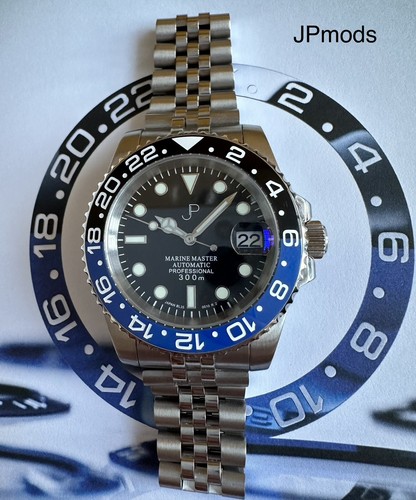 seiko nh35 JP custom watch 40mm automatic watch black & blue ceramic ...