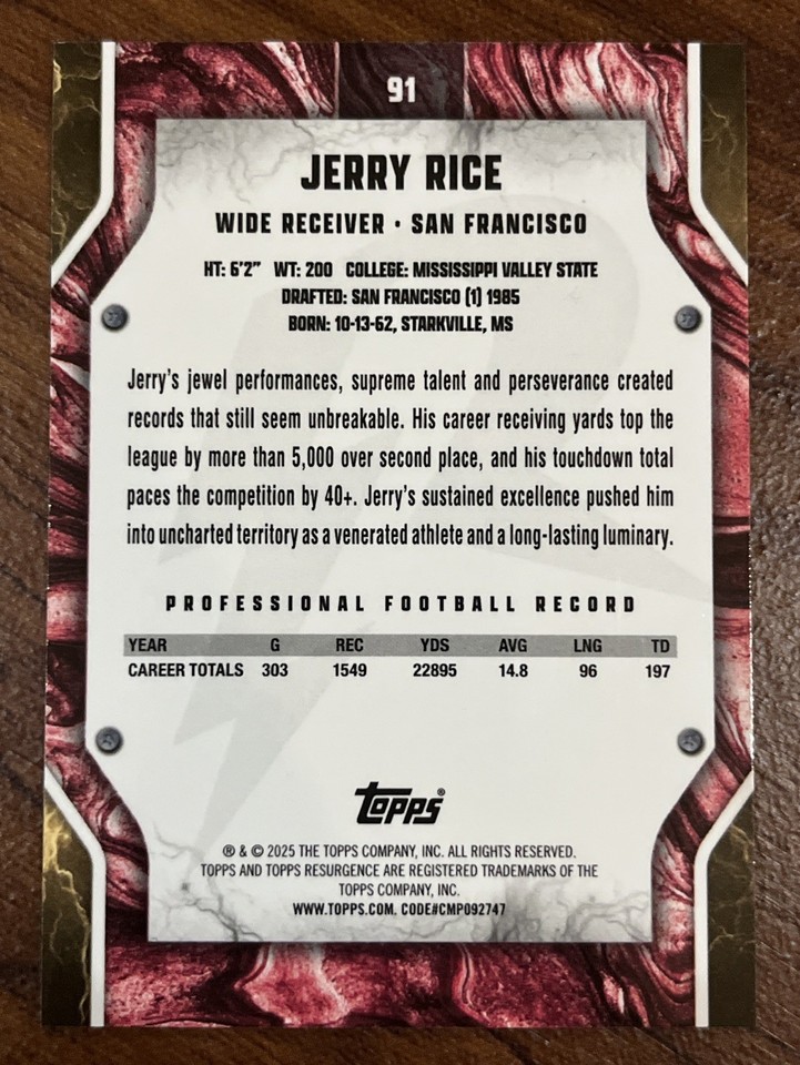 2024 Topps Resurgence- Jerry Rice Sky Blue And Pink Shock #91 | eBay