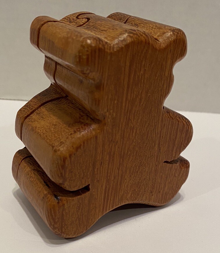 Vintage Wooden Teddy Bear Puzzle Trinket Box Secret Compartment Lined ...