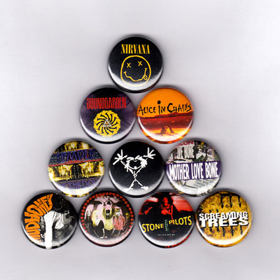 GRUNGE 1" PINS / BUTTONS w/ NIRVANA SOUNDGARDEN ALICE IN CHAINS & MORE ...