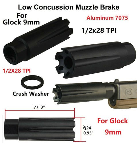 Linear Compensator Comp 1/2-28 TPI Black Aluminum 9mm For Glock 17 19 ...