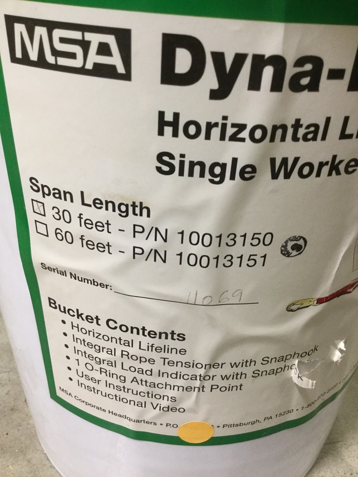 MSA 10013150 Horizontal Lifeline Single Worker Kit, 30’ Ft., Dyna-Line ...