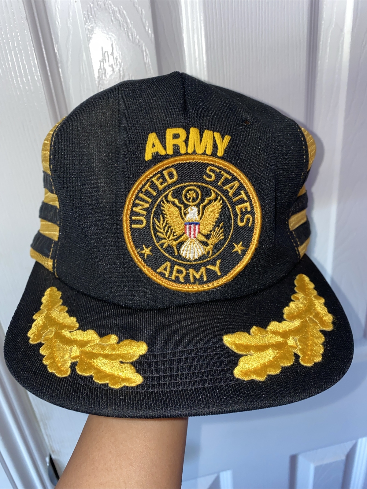 Vintage US Army 3 Stripe Snapback Hat Mesh Patch Made… - Gem