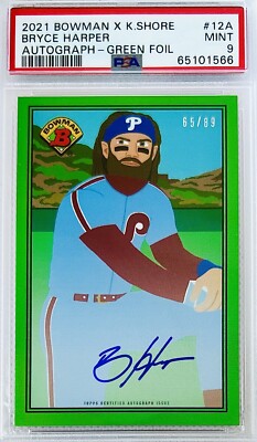 2021 Bowman X Keith Shore Bryce Harper Green Auto SP #/89 PSA 9 🔥 ‘89 ...