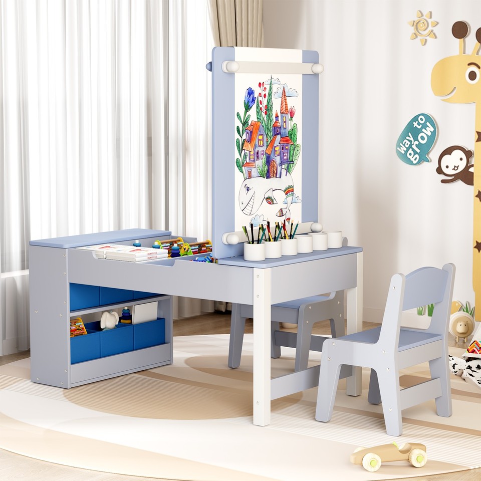 3in1 Activity Craft Table & Chairs Set Kid Wooden Drawing Table Set W ...