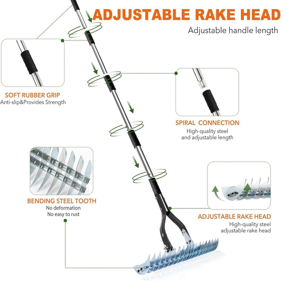 Thatch Rake,15" Lawn Dethatcher Rakes,Dead Grass Remover,Manual ...