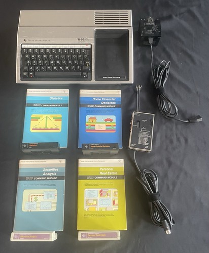 Texas Instruments TI-99/4A Computer TESTED +PSU+RF Cable+ 4 Cartridges ...