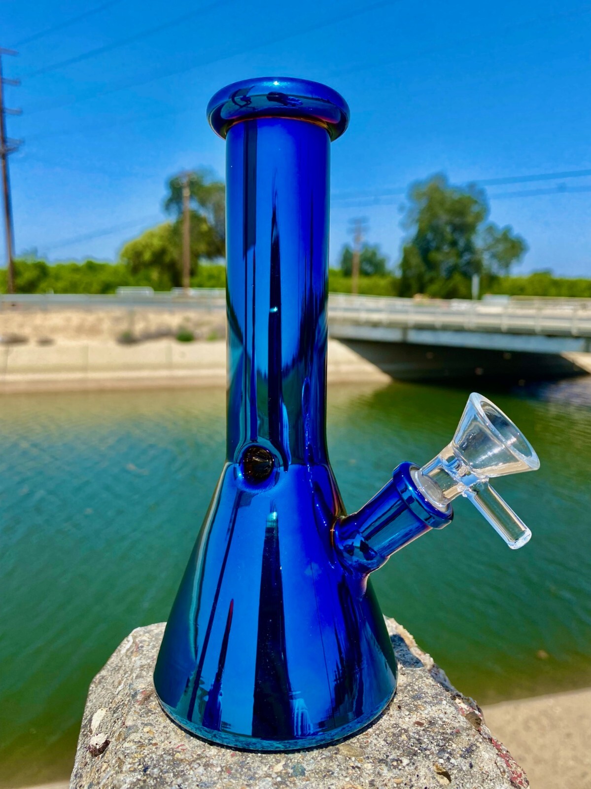7.5 inch Holographic Blue Glass Beaker Mini Bong Water Pipe Smoking ...