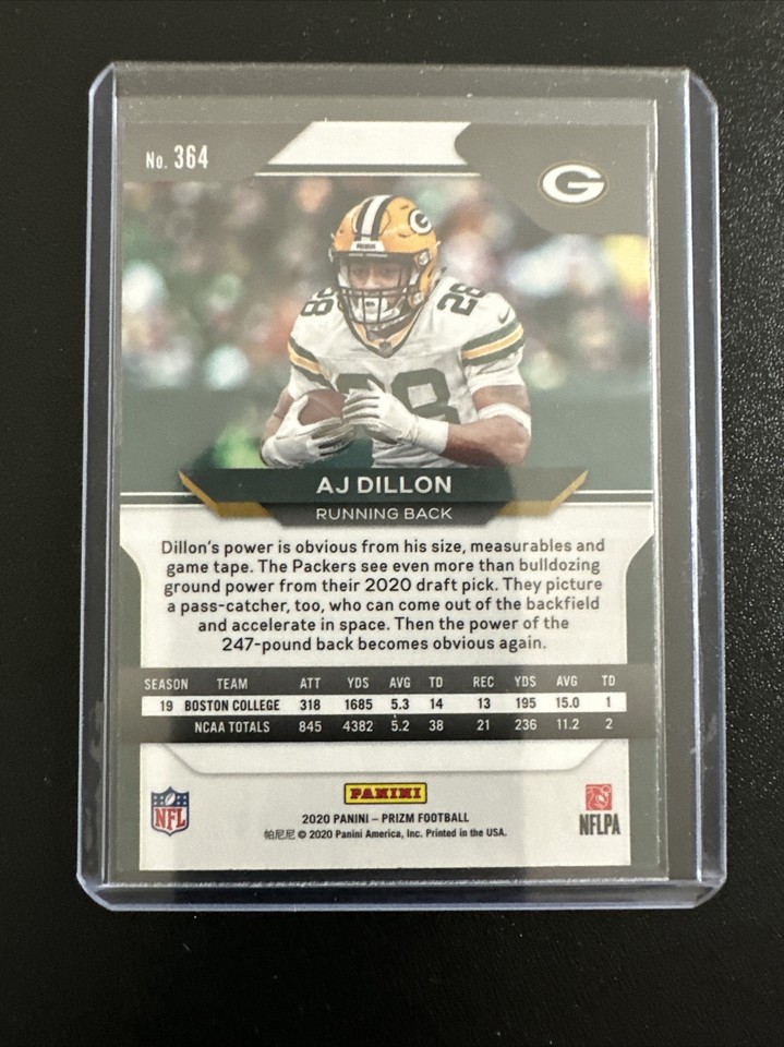 2020 Panini Prizm Football AJ Dillon Base Rookie Card #364 Green Bay ...
