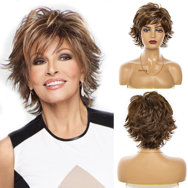 Short Shag Capless Wavy Layered Synthetic Hair Wigs For Women Natural ...