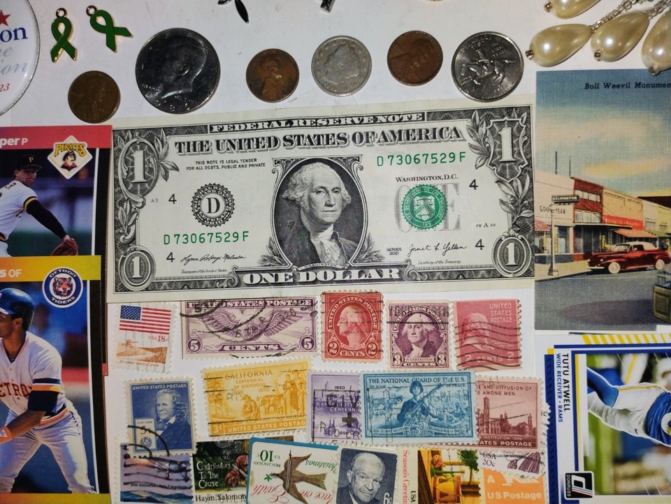 Junk Drawer Lot__USA OLD COINS 1910 Nickel_JEWELRY VINTAGE_Stamps ...