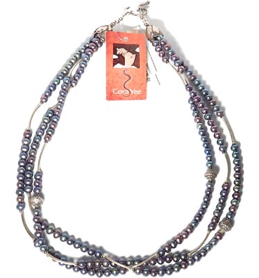 Cora Yee Gray Pearl Silver Multi-Strand Necklace Artisan Crafted New w ...