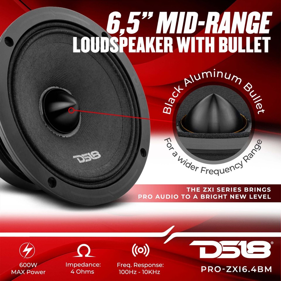 DS18 PRO-ZXI6.4BM 6.5" Car Speaker Mid-Range with Bullet 600 Watts 4 ...