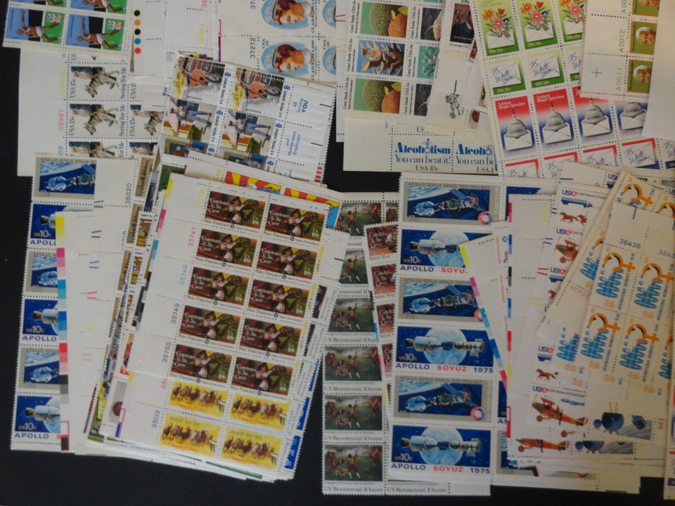 USA USPS MINT NH 1970's-1980's LARGE FORMAT PLATE BLOCKS LOT FACE VALUE ...