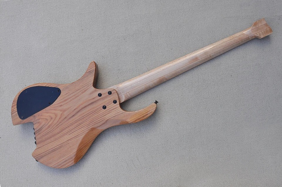 Green 5 Strings Headless Electric Bass Guitar with Slanted Frets Maple ...