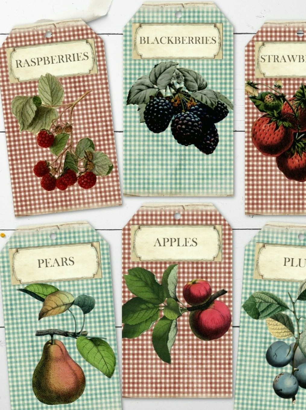 8 Vintage Country Kitchen Gingham Fruit Gift Tags & String | eBay UK