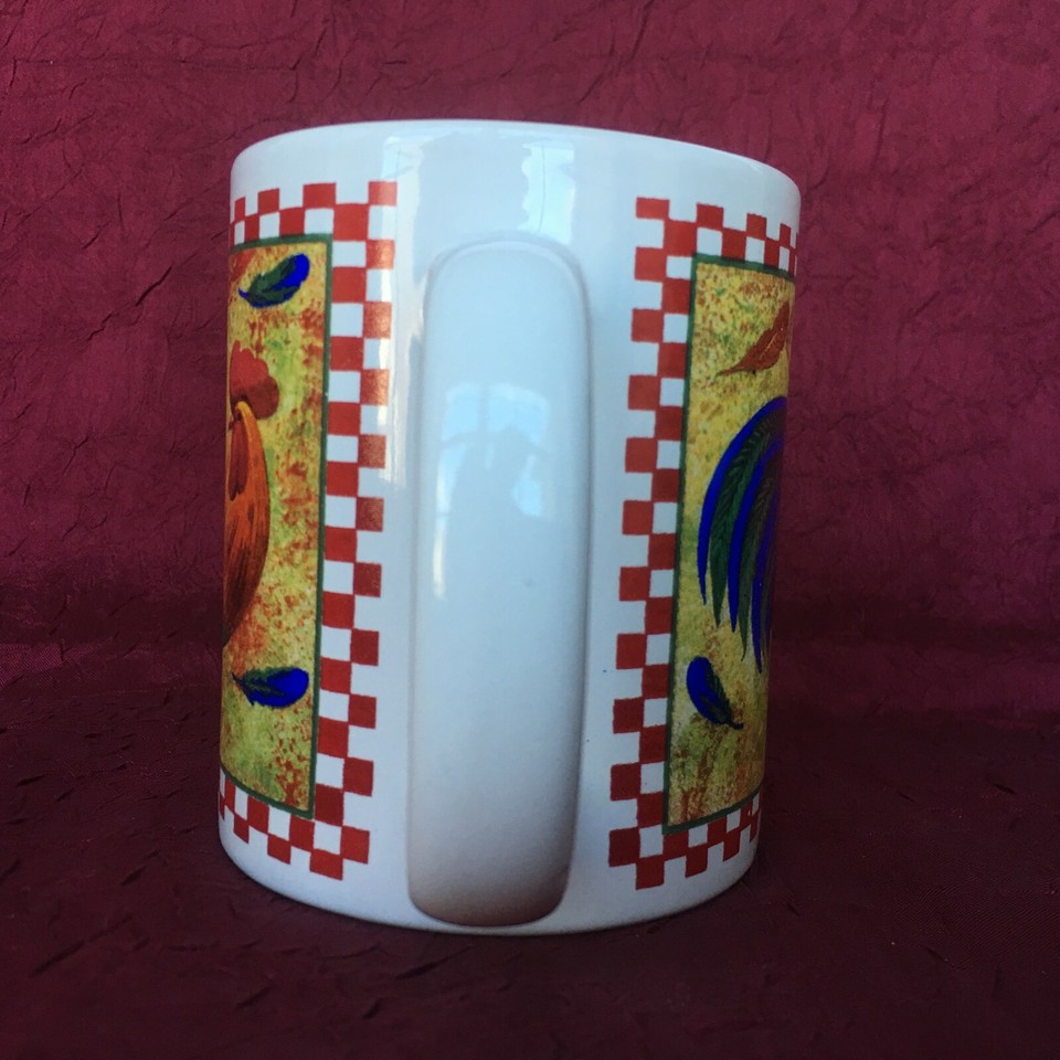 COLORFUL ROOSTER MUG CUP - FEATHERS FLYING - B I INC. - CHINA - CHICKEN ...