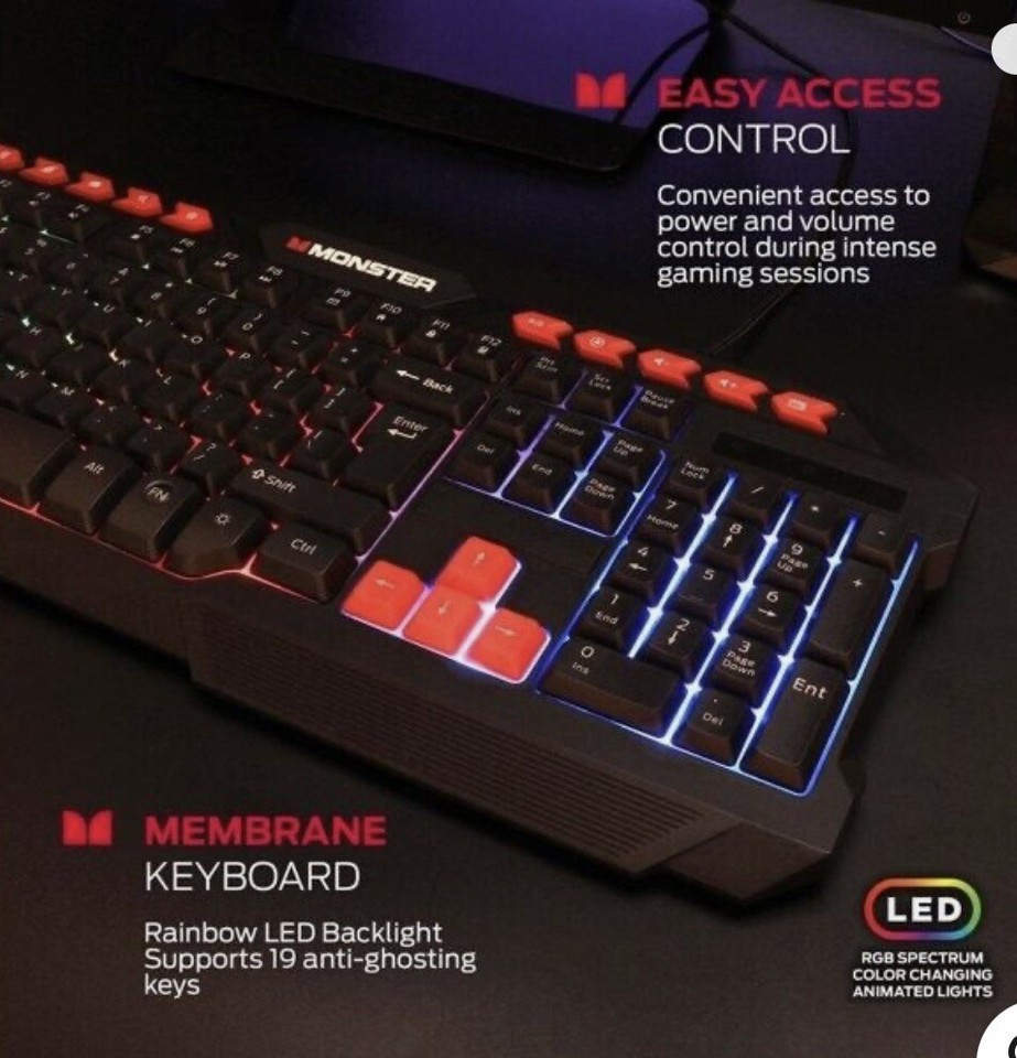 Monster Gamer Keyboard With Matching Over The Ear Headphones | eBay
