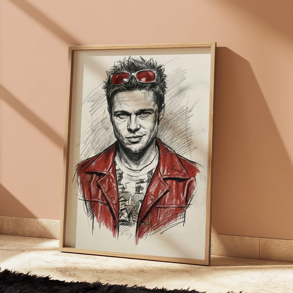 FIGHT CLUB BRAD PITT TYLER DURDEN DRAWING PRINT PORTRAIT SKETCH 8" x 10 ...