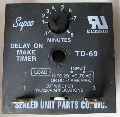 Supco TD-69 Solid State Delay on Make Timer 6 Seconds to 8 Minutes | eBay