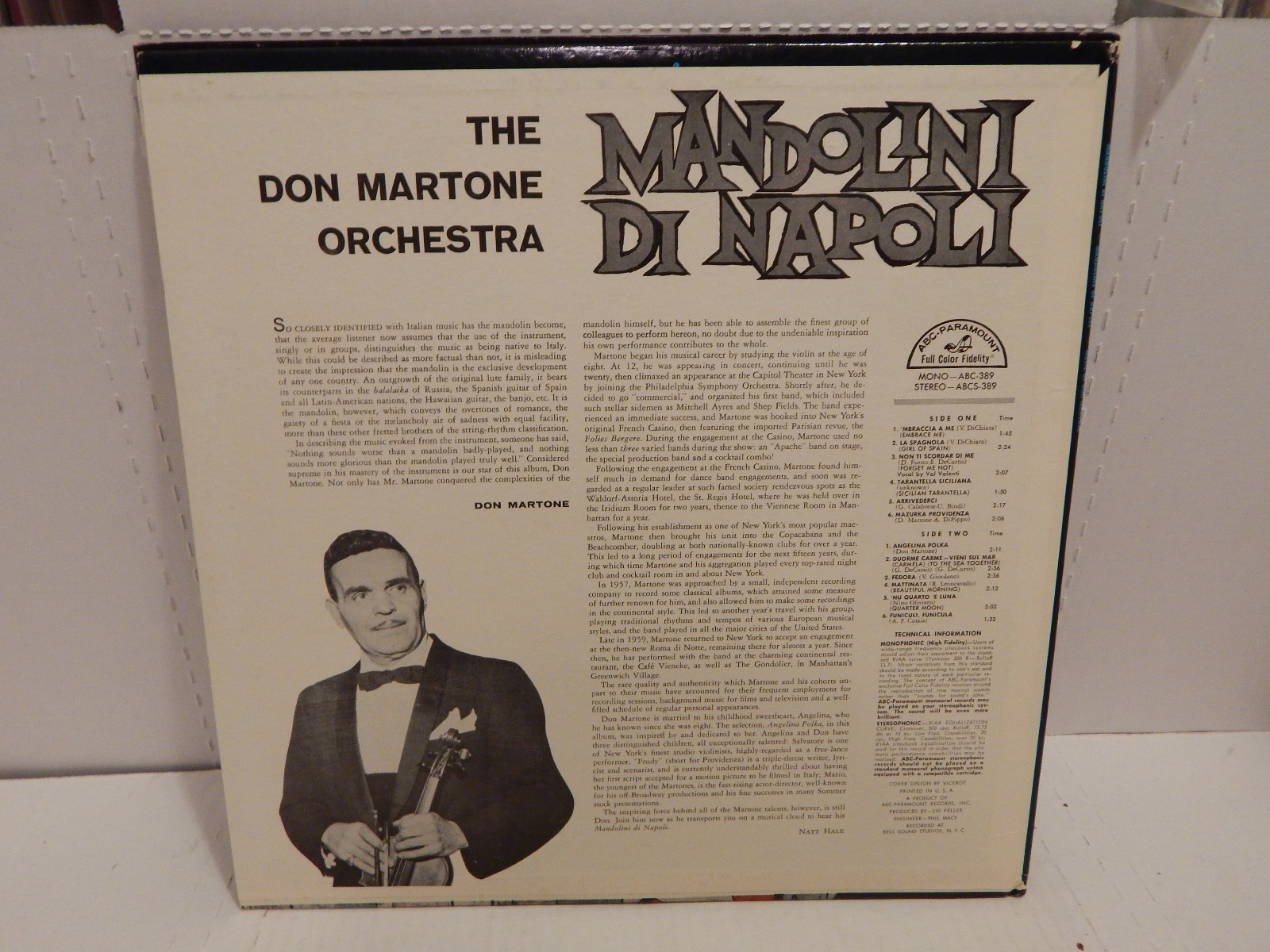 Don Martone Mandolini Di Napoli Mandolins of Naples 1961 Paramount Mono ...