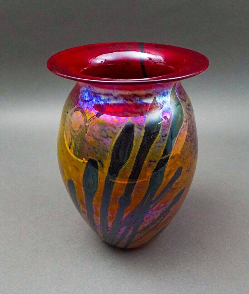 Stephen Fellerman Signed Vintage 1980 Iridescent Blown Art Glass Vase 8 ...