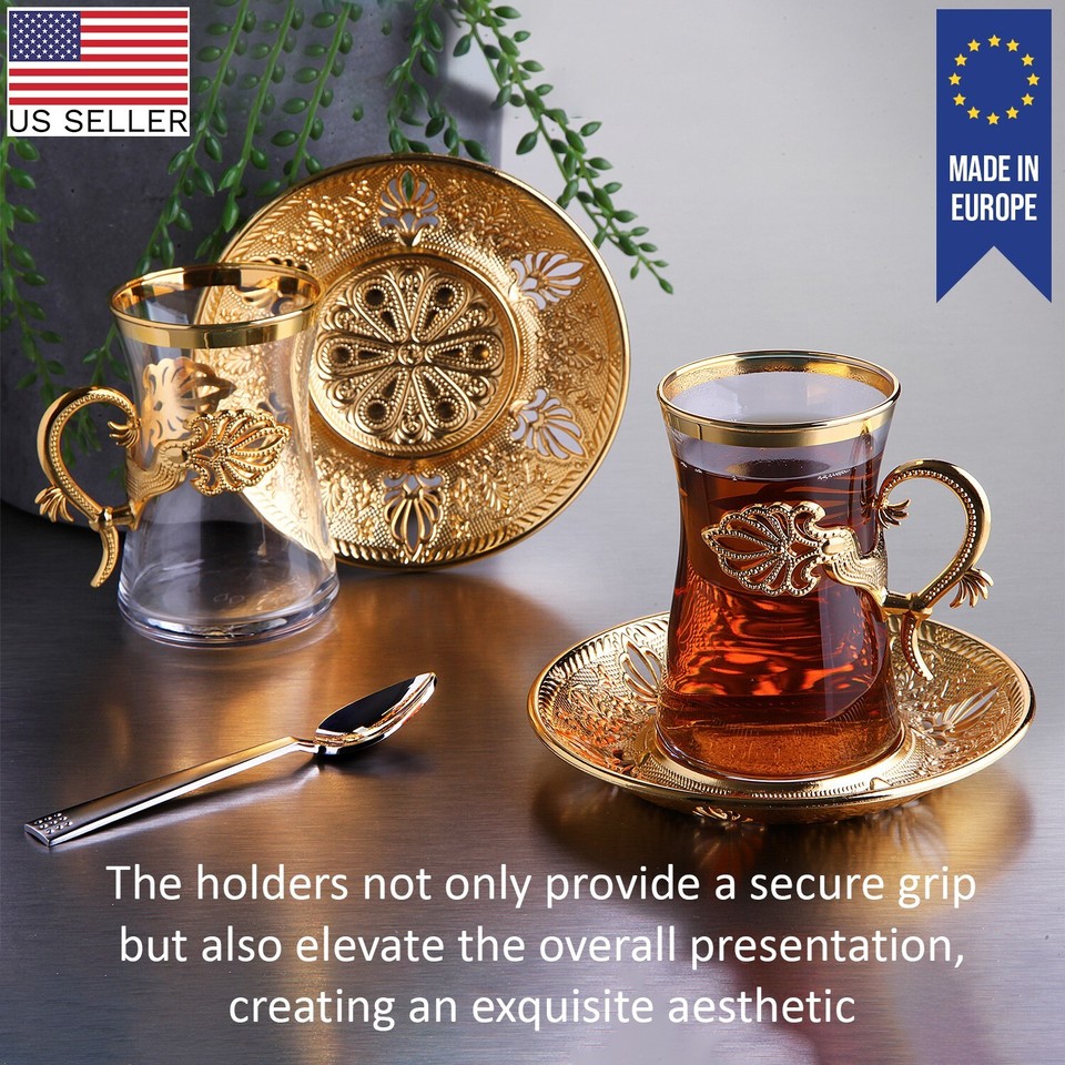 Sefa Turkish Tea Glass Set of 6, Turkish Tea Glasses with Holders, 5 Oz ...