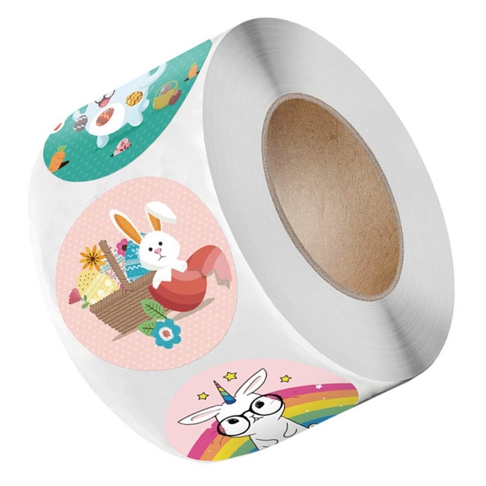 1 Roll Easter Rabbit Gift Packing Stickers Easter Bunny Labels Stickers ...