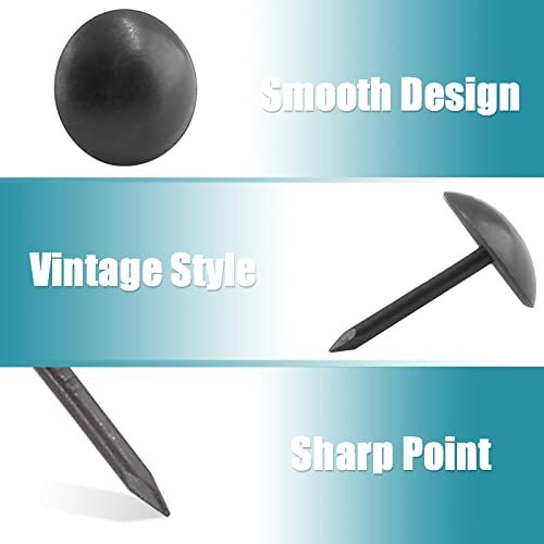 200pcs 7/16 Inch 10mm Black Upholstery Tacks Antique Round Metal Thumb ...