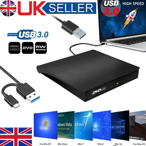DVD CD RW USB External DVD RW Disc Burner Drive Reader Windows 10 ...