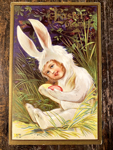 Antique 1900’s Easter Post Card Young Girl Dressed As Easter Bunny ...