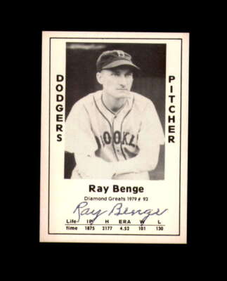 Ray Benge Signed 1979 Diamond Greats Los Angeles Dodgers Autograph | eBay