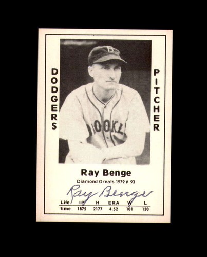 Ray Benge Signed 1979 Diamond Greats Los Angeles Dodgers Autograph | eBay