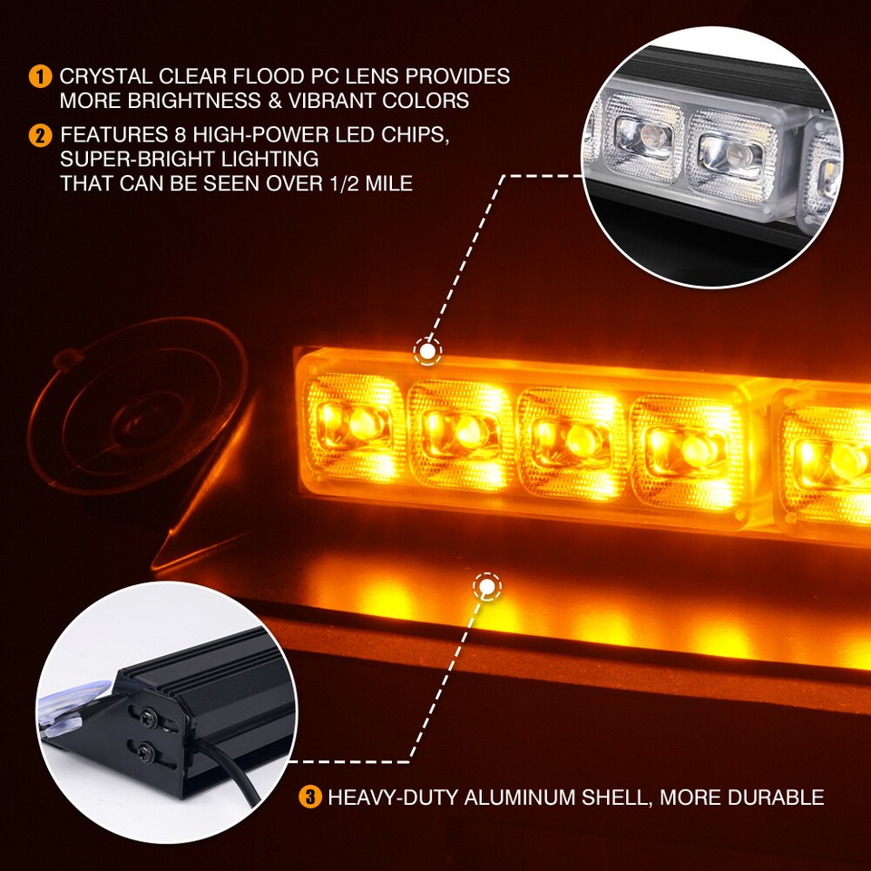 8 inch Dash Safety Warning Flashing Strobe Light Bar Front/Rear ...