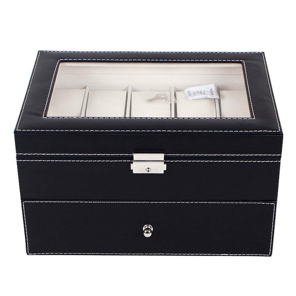 Large 20 Slot Leather Watch Box Case Organizer Glass Display Jewelry ...