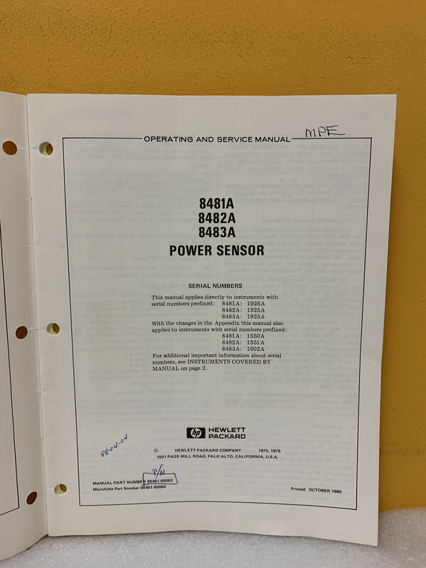 HP 08481-90063 8481A 8482A 8483A Power Sensor Operating and Service ...