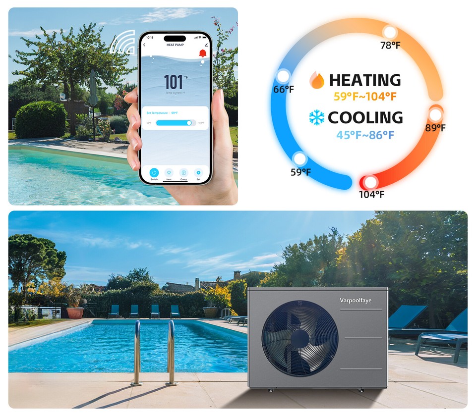 Varpoolfaye 220V Swimming Pool Heat Pump Heater 40000 BTU for Above ...