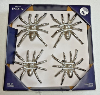 SILVER TONE METAL SPIDERS DECOR (4) 4 inch TABLE TOP HALLOWEEN NWT | eBay