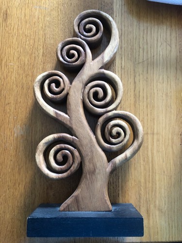 Handcrafted Wooden Spiral Swirl Tree Sculpture On Black Base From ...