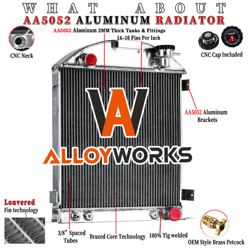 3-ROWS Aluminum Radiator Fits 1928 1929 Ford Model A Chevy Engine ...