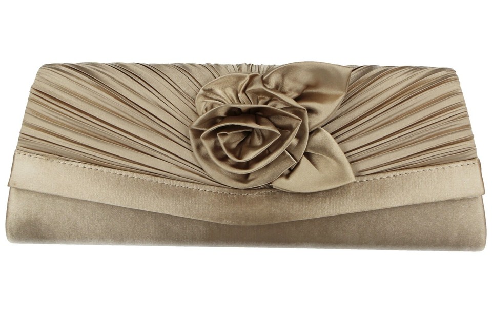 Ladies Gold Satin Rosetta Flower Clutch Bag With Detachable Chain Strap ...