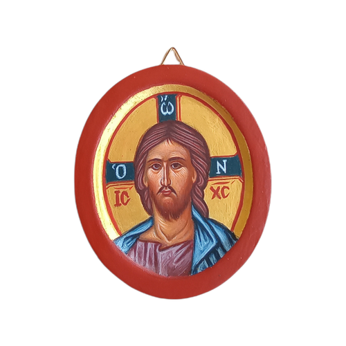 HAND PAINTED Jesus Christ Greek byzantine Orthodox icon on small round ...