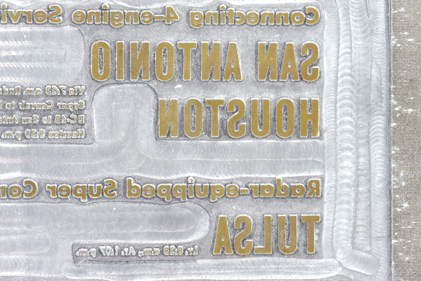 Continental Airlines Photoengraver Plate San Antonio Houston Tulsa ...