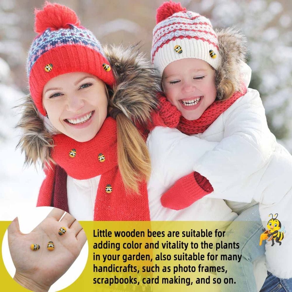 150pcs 9x13mm Tiny Wooden Bees Decor Self-Adhesive Painted Flatback ...