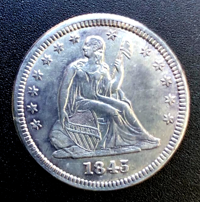 US, Liberty Seated, 1845, Quarter, Near Uncirculated silver coin, High ...