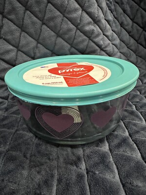 Pyrex 4 Cup Storage Bowl Valentines Day Teal Blue Hearts NEW | eBay