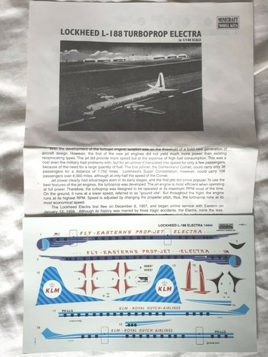 Minicraft Lockheed Electra KLM Eastern Airl 1/144 Scale decals ...