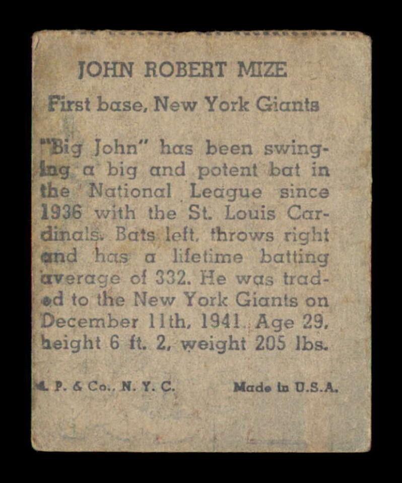 1943 M.P. & Co. #17 John Mize | eBay