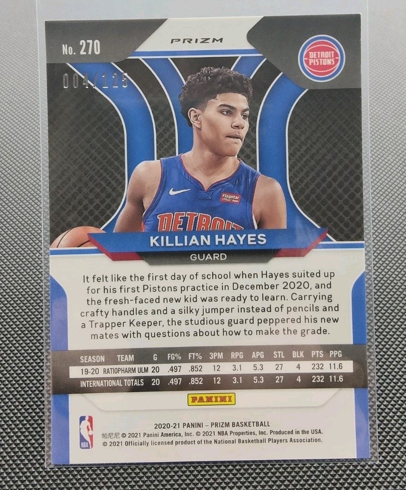 2020-21 Panini Prizm #270 Killian Hayes Pistons Blue Cracked Ice Rookie ...