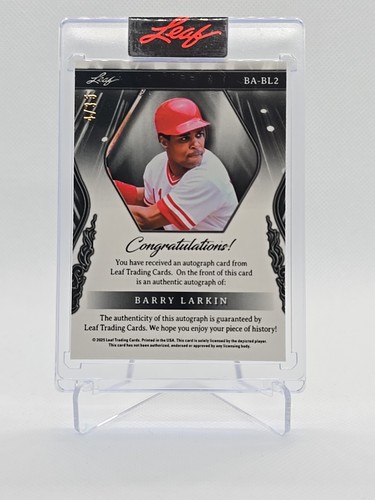 BARRY LARKIN 2025 Leaf Sports Heroes Black ICE Auto #4/35 CINCINNATI ...